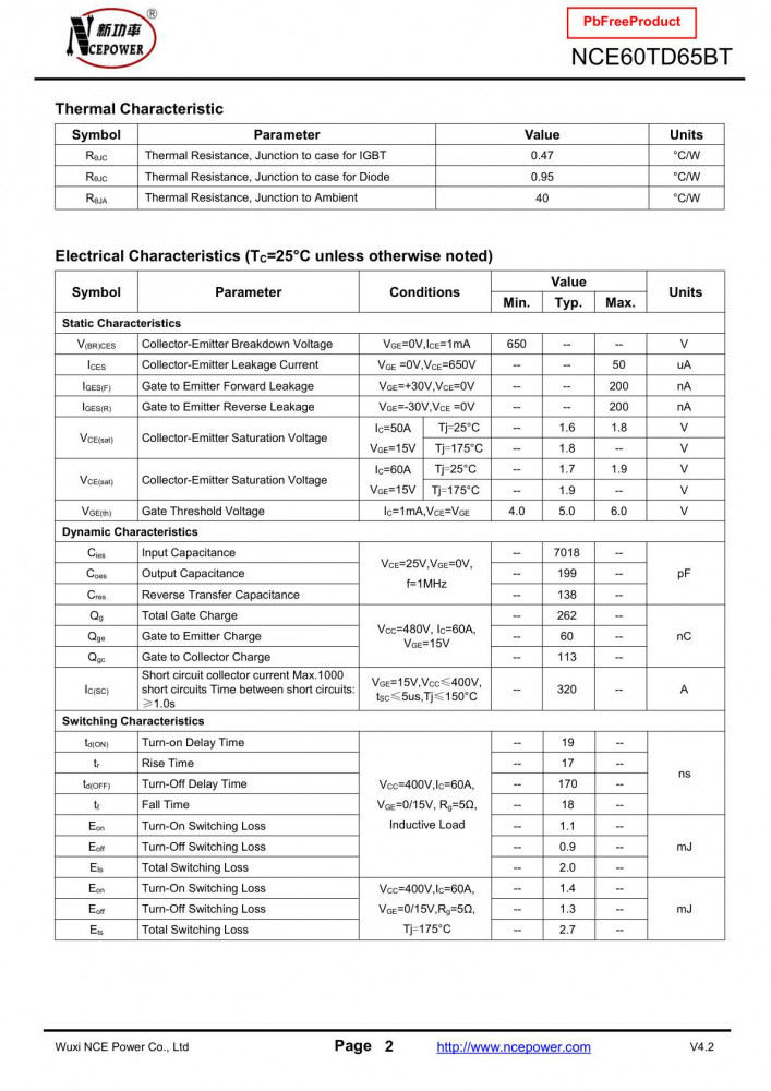 NCE60TD65BT datasheet page 2
