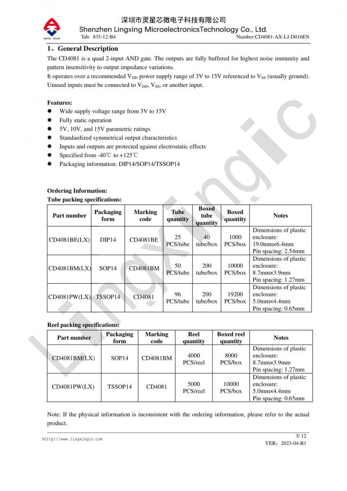 CD4081BM(LX) datasheet page 3