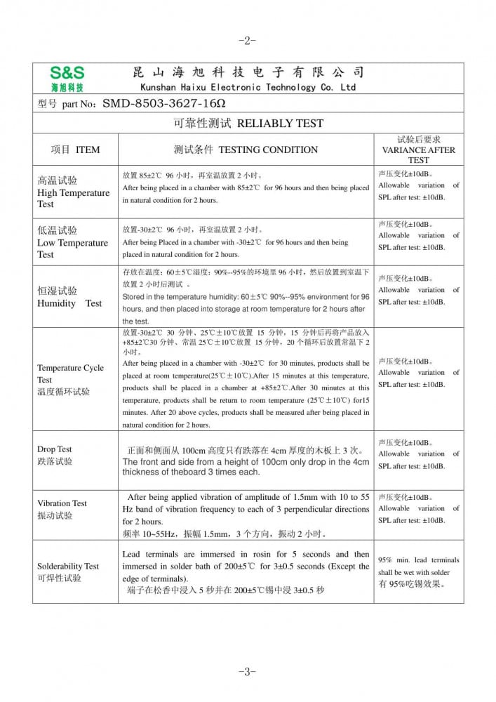 SMD-8503-3627-16Ω reliability test page