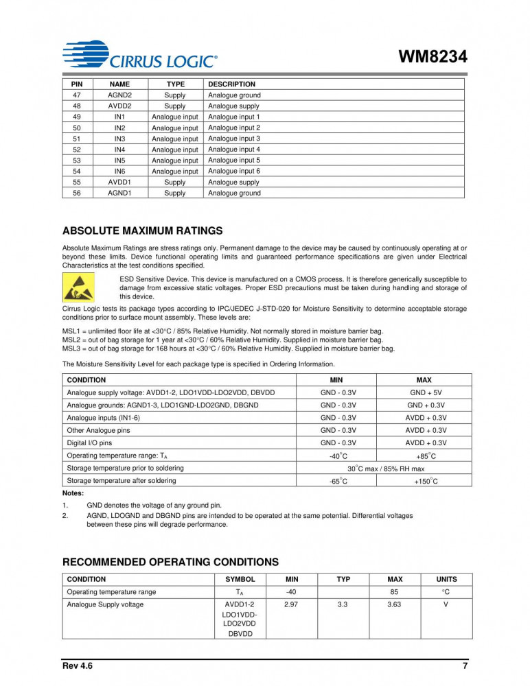 WM8234 datasheet page 7