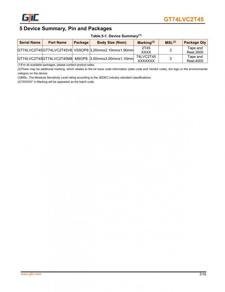 GT74LVC2T45V8 datasheet page 3