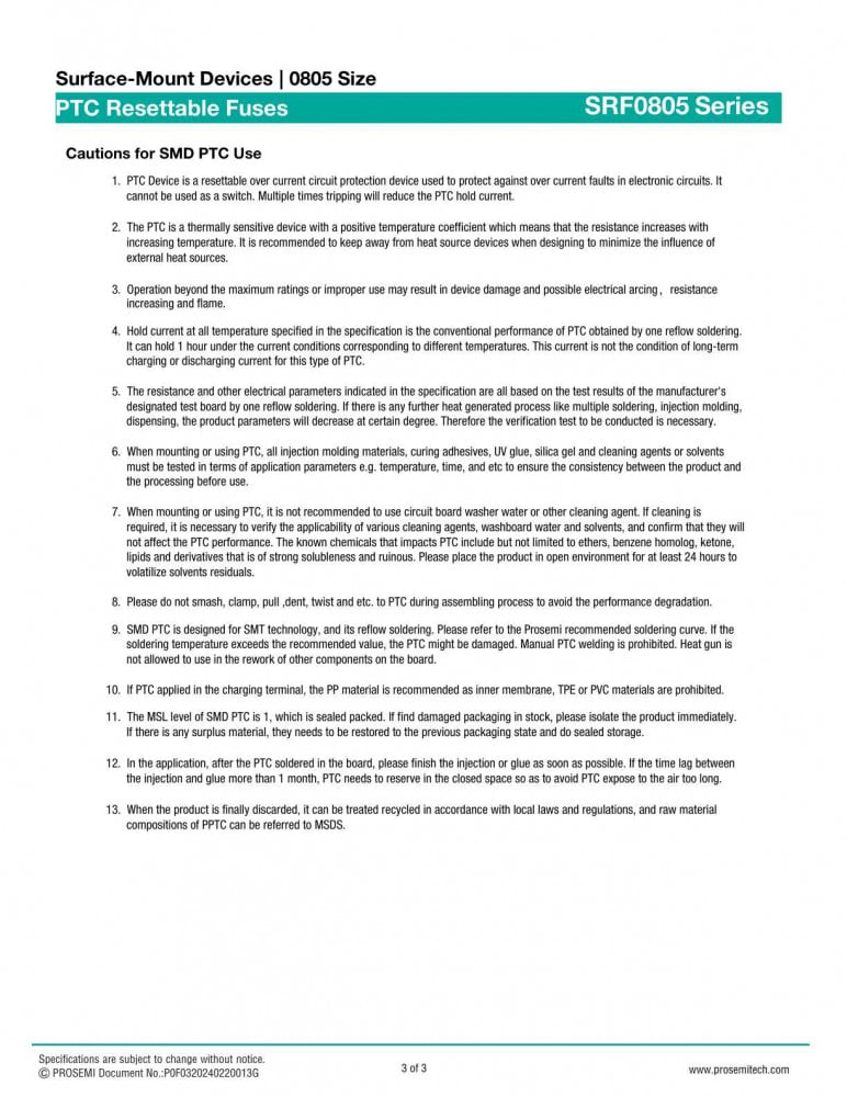 SRF0805P075 technical document page 3