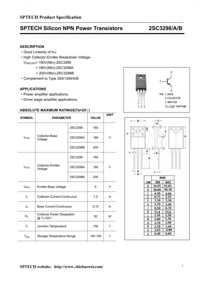 SPTECH 2SC3298 datasheet page 1