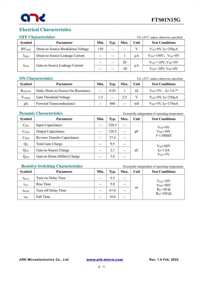 FTS01N15G datasheet page 2