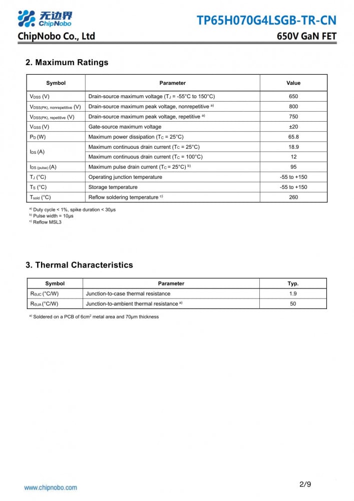 TP65H070G4LSGB-TR-CN datasheet page 2