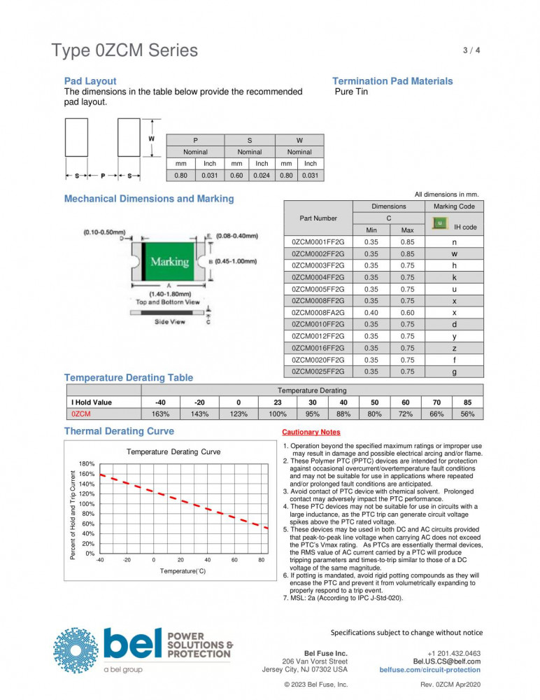 Bel Fuse 0ZCM series datasheet page 3