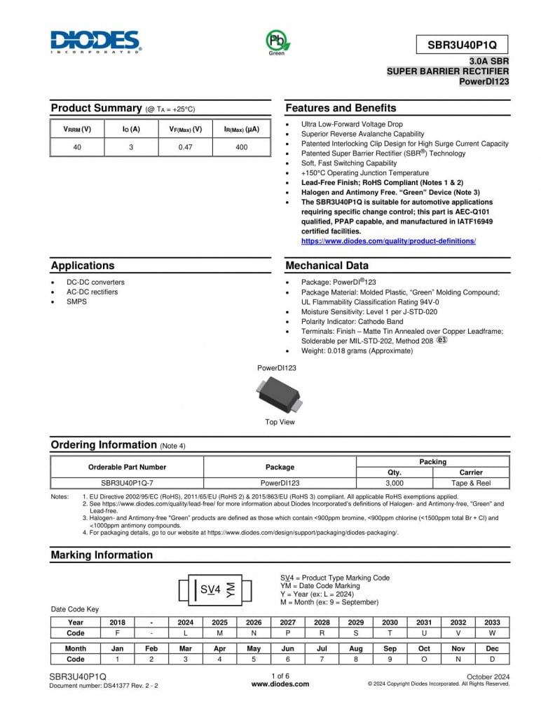 SBR3U40P1-7 datasheet page 1