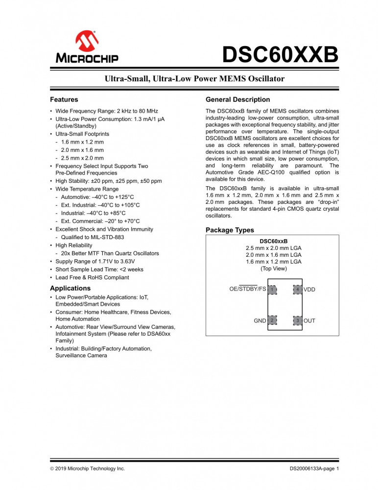 DSC60xxB datasheet page 1