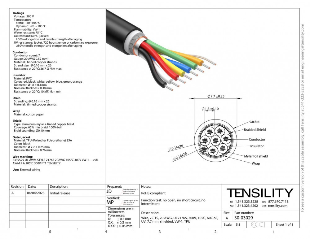 Tensility 30-03029 cable specification drawing