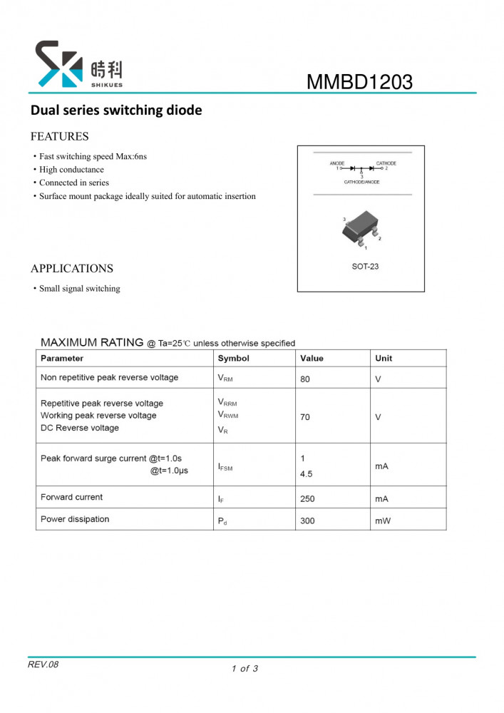 MMBD1203 datasheet page 1