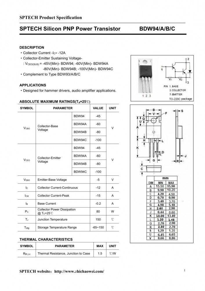 BDW94C datasheet page 1