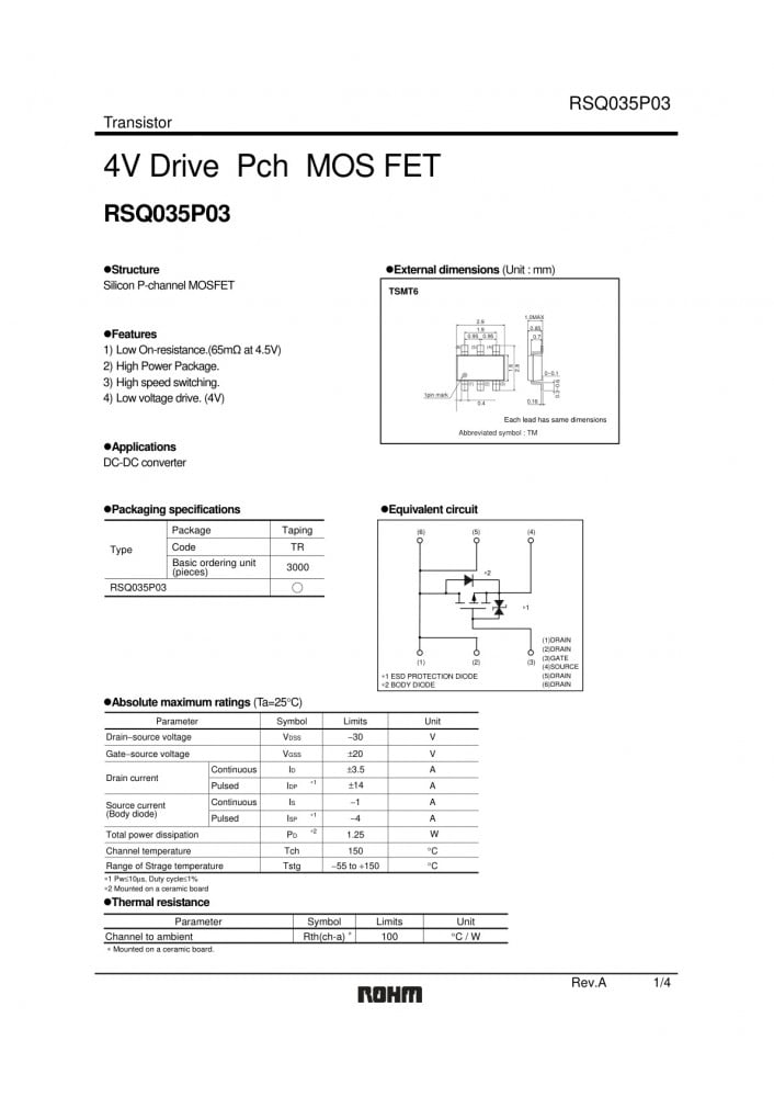 RSQ035P03 technical document page 1