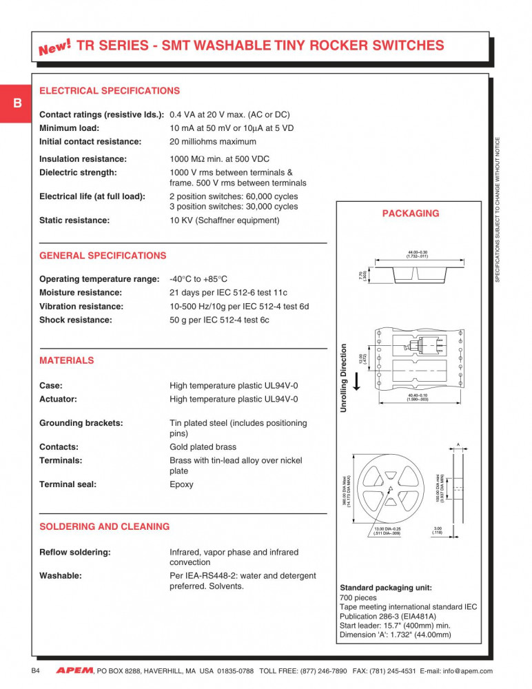 APEM TR series datasheet page 4