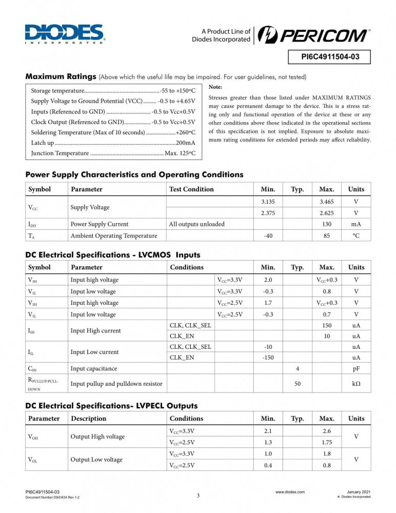 PI6C4911504-03 datasheet page 3