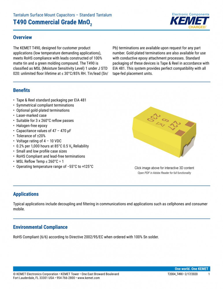 KEMET T490 datasheet page 1
