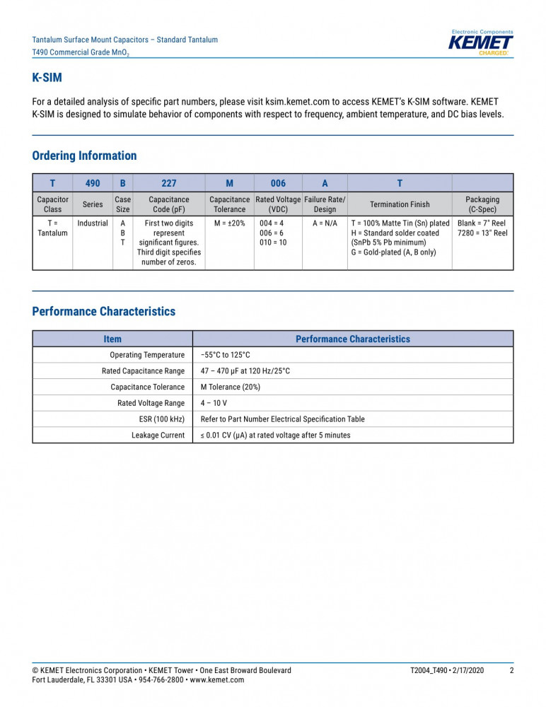 KEMET T490 datasheet page 2