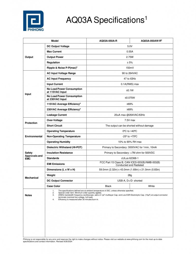 AQ03A-050A-R product document, page 2