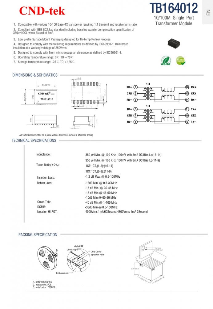 CND-tek TB1614012 technical document preview