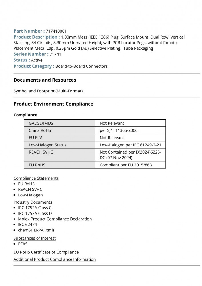 MOLEX 717410001 technical document page 1