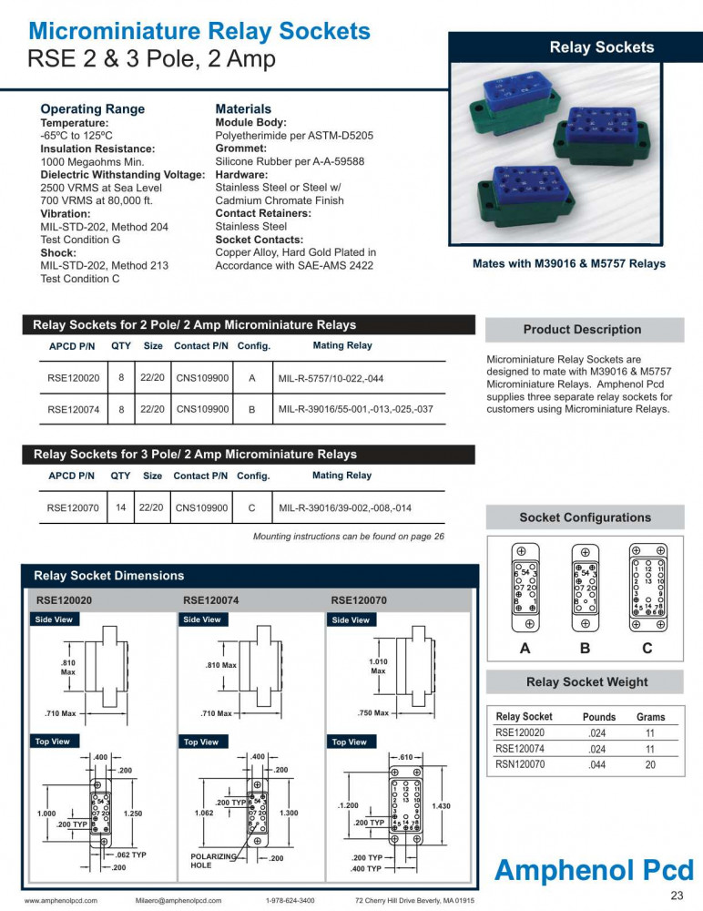 Amphenol RSE microminiature relay socket technical document preview