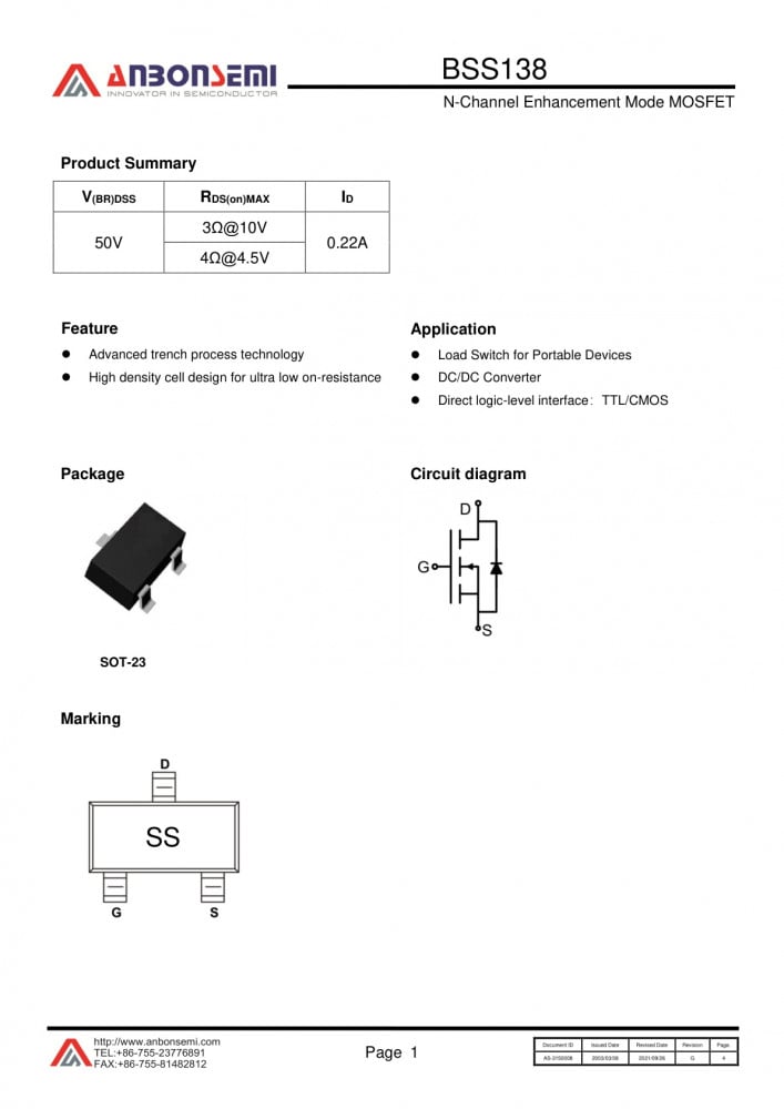 BSS138 datasheet page 1