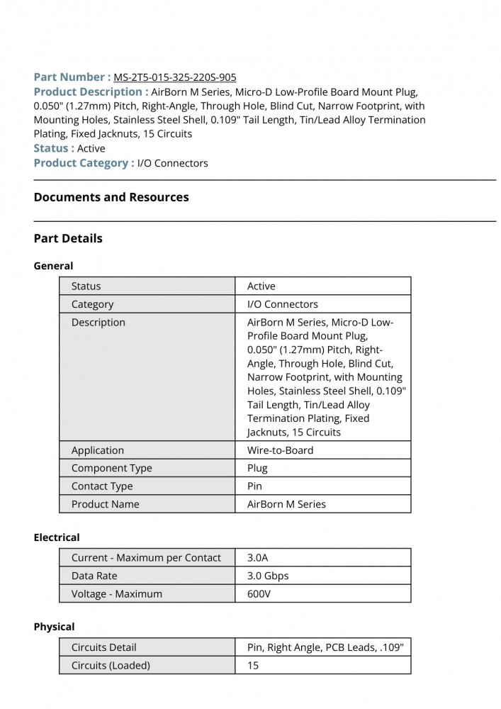 Technical document page 1 for MS-2T5-015-325-220S-905