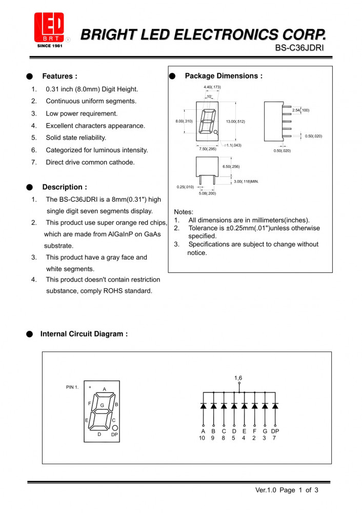 BS-C36JDRI package drawing and dimensional information, page 1