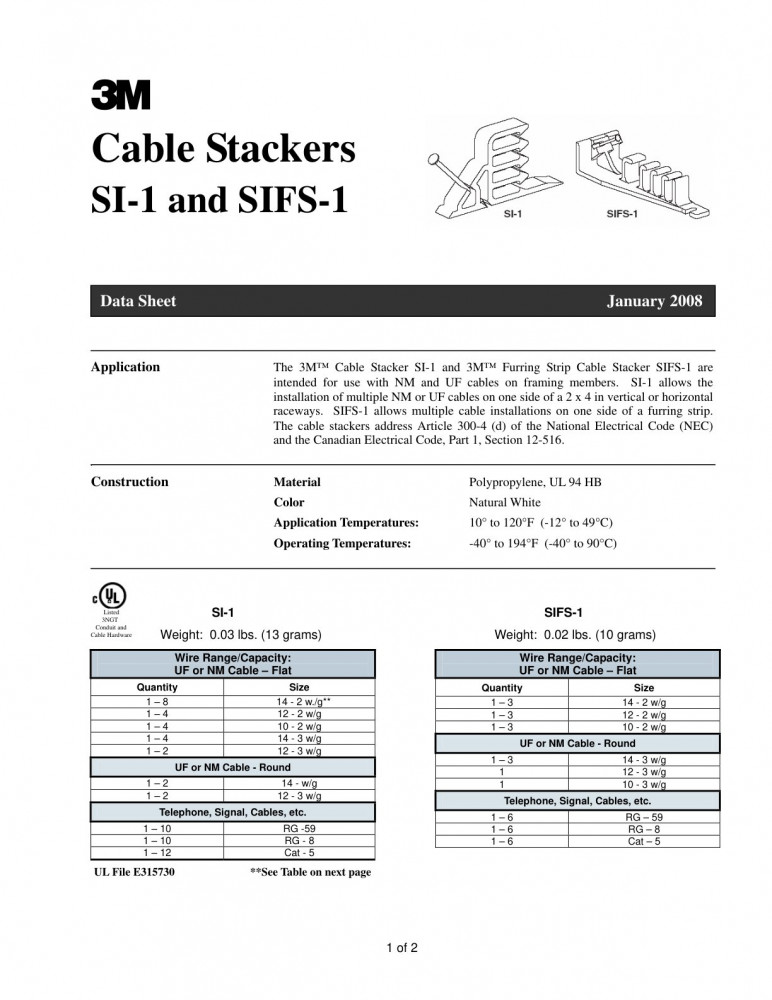 3M SI-1 Cable Stacker technical document page 1