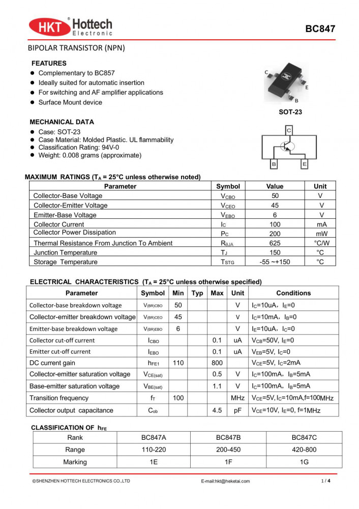 BC847B datasheet page 1