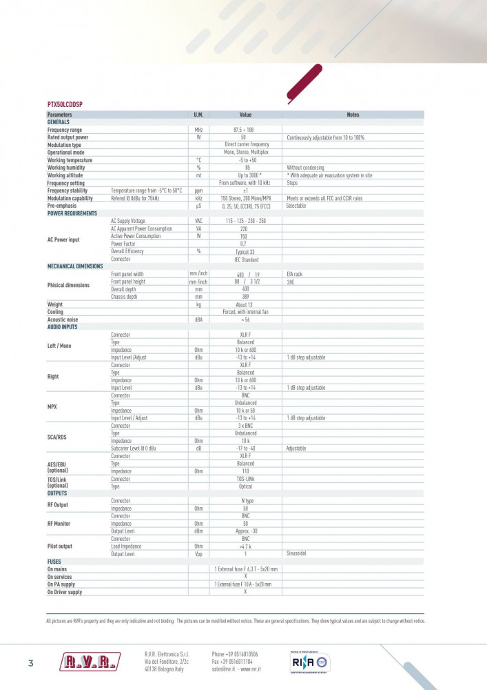 PTX50LCDDSP technical document, page 3