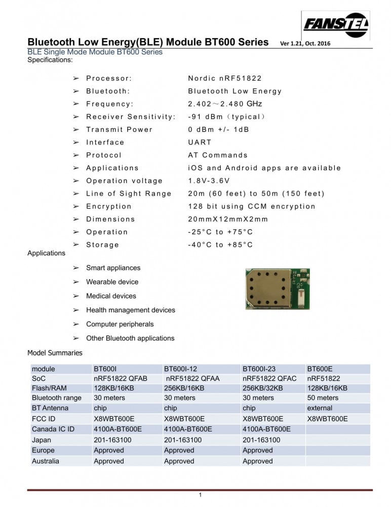 BT600I technical document page 1