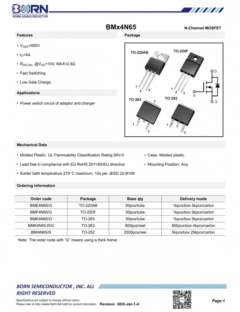BMF4N65 datasheet page 1