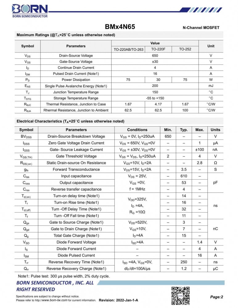 BMF4N65 datasheet page 2