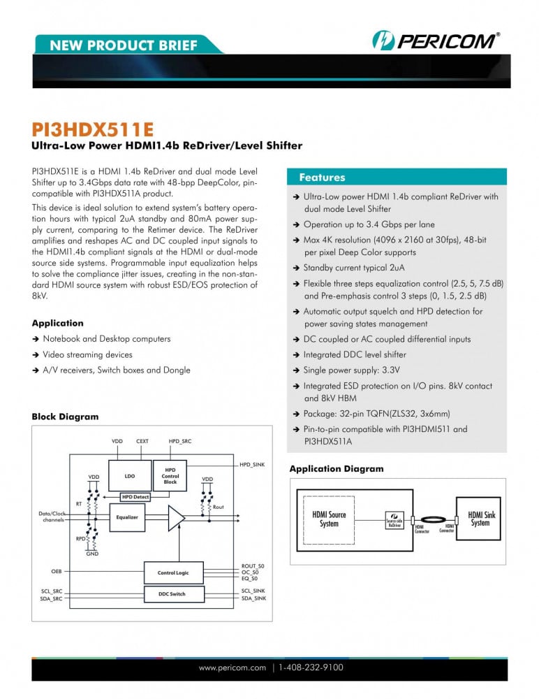 PI3HDX511E technical document preview