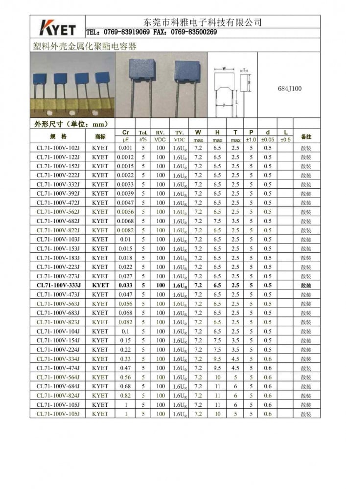 KYET PE684J2A0505 specification approval page 3