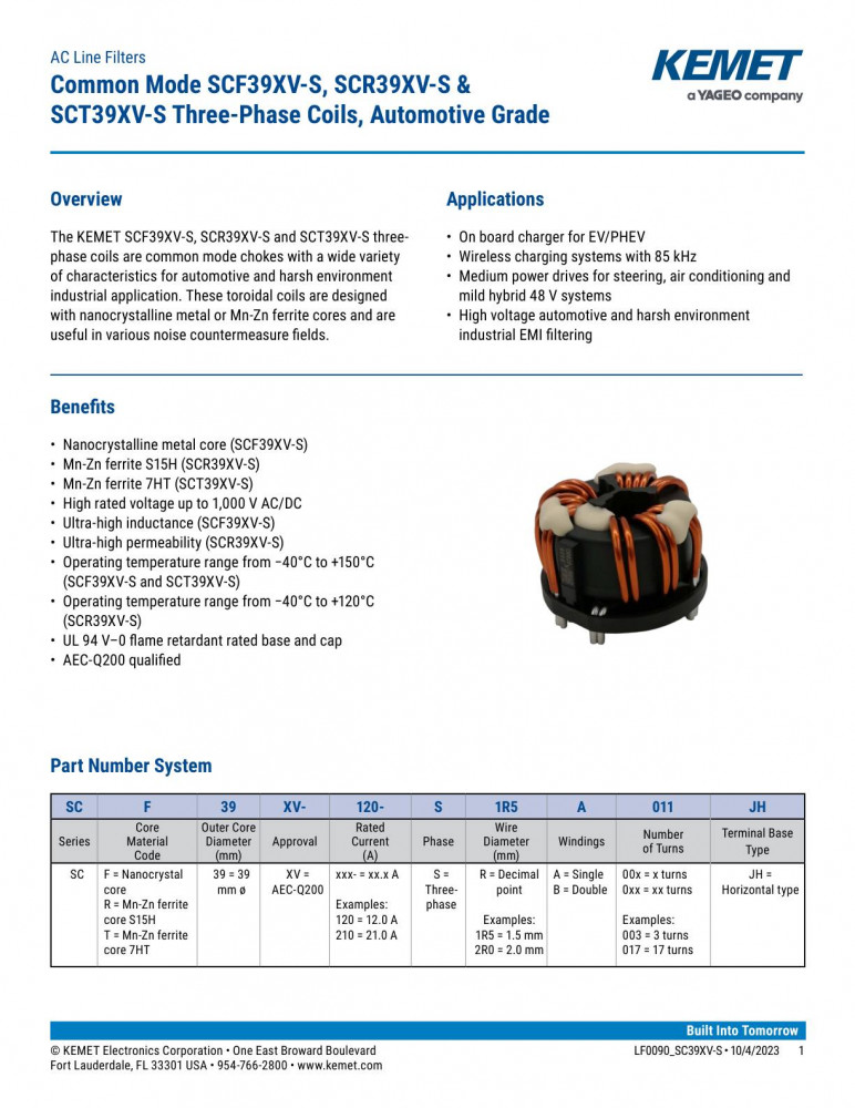KEMET SCT39XV-S technical document page 1