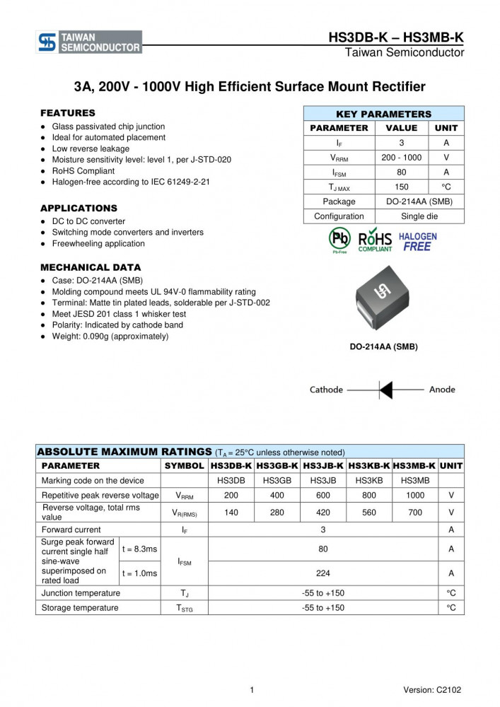 HS3DB-K datasheet page 1