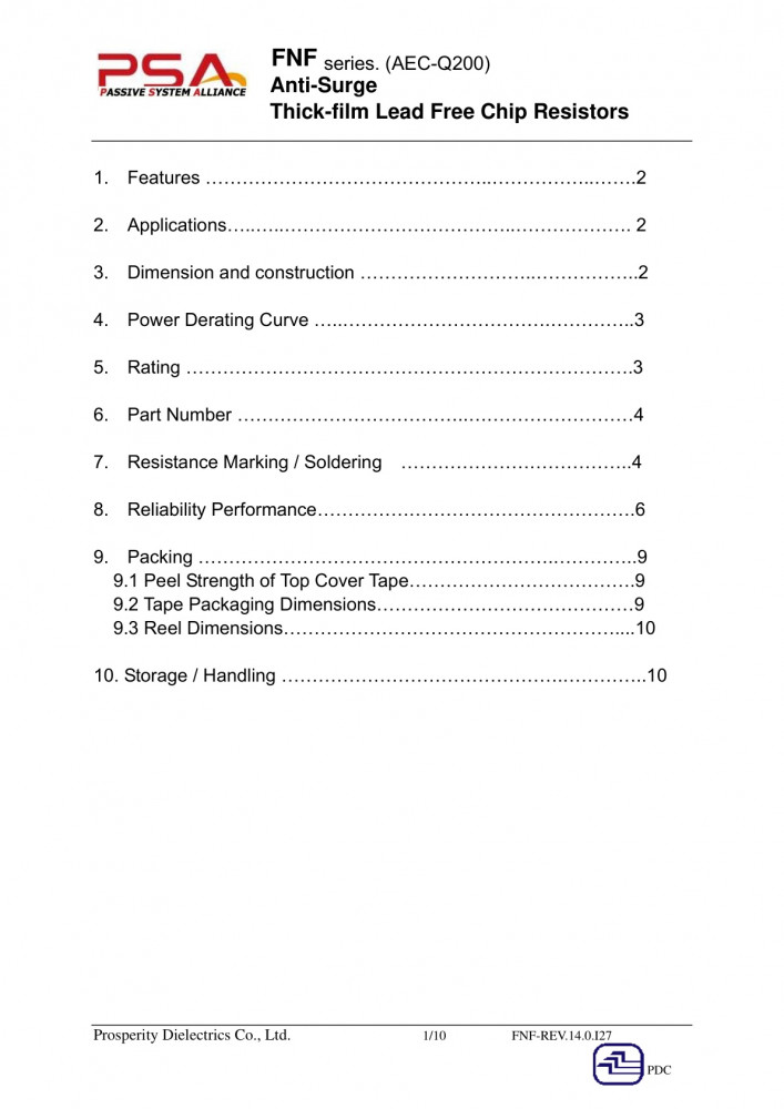 PSA FNF series datasheet page 2