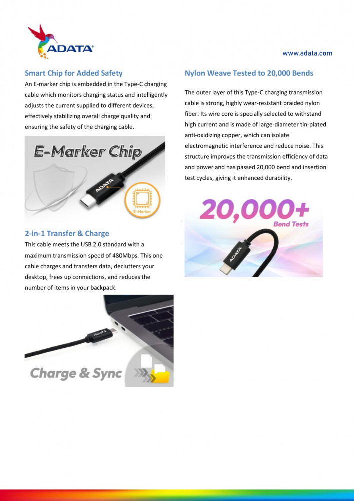 ADATA Type-C to Type-C cable product document page 2