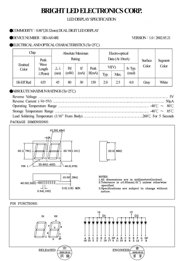 BD-A814RI technical document page 1