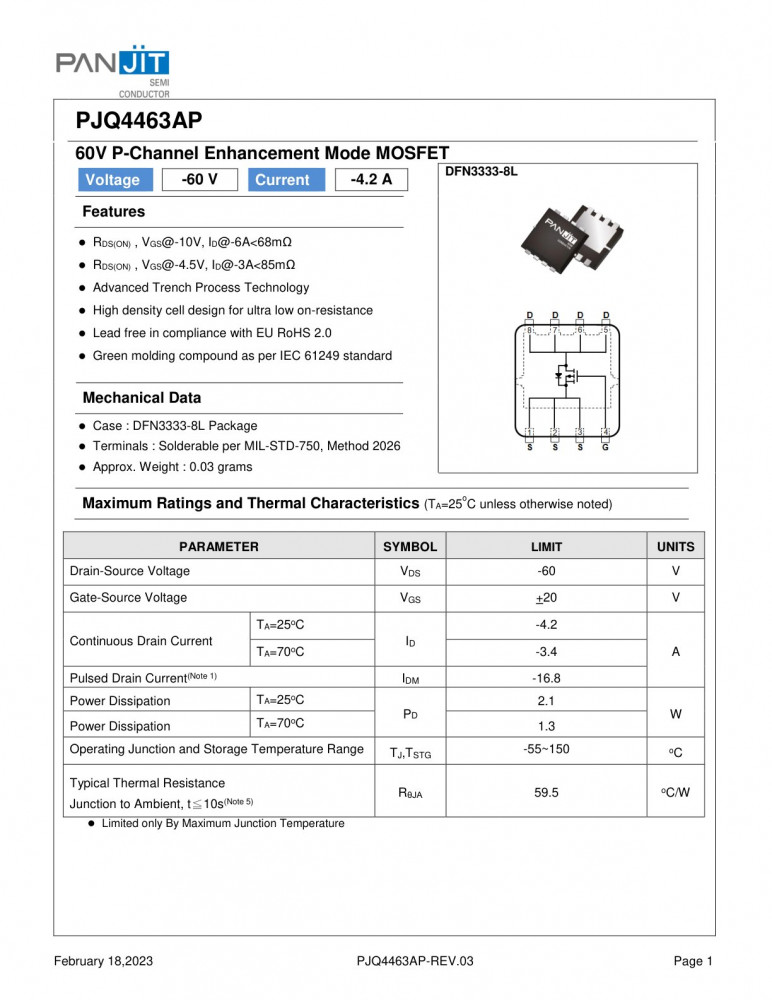 PJQ4463AP datasheet page 1