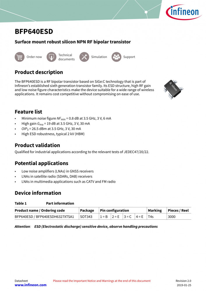 BFP640ESD datasheet page 1