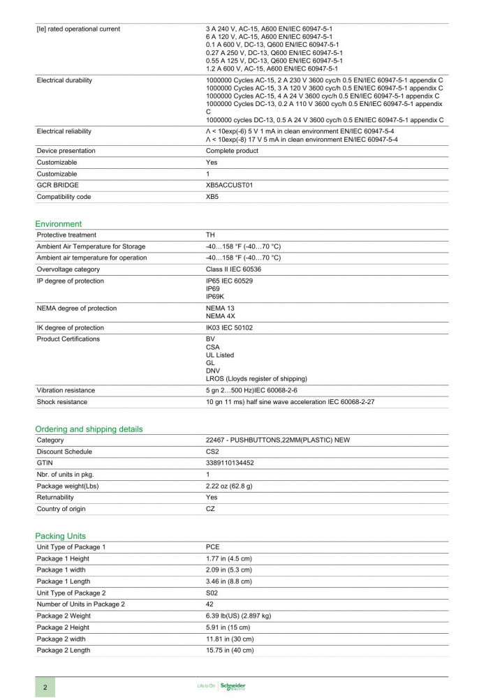 XB5AC21 technical document page 2