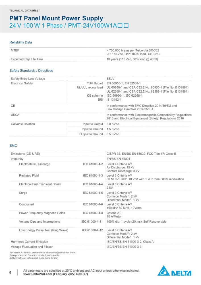 DELTA PML-24V100W1AA datasheet page 4