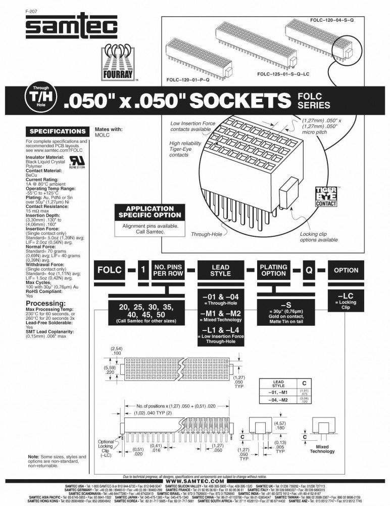 Samtec FOLC series technical document page