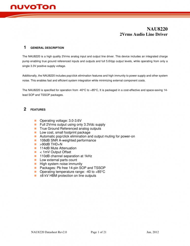 NAU8220 datasheet page 1