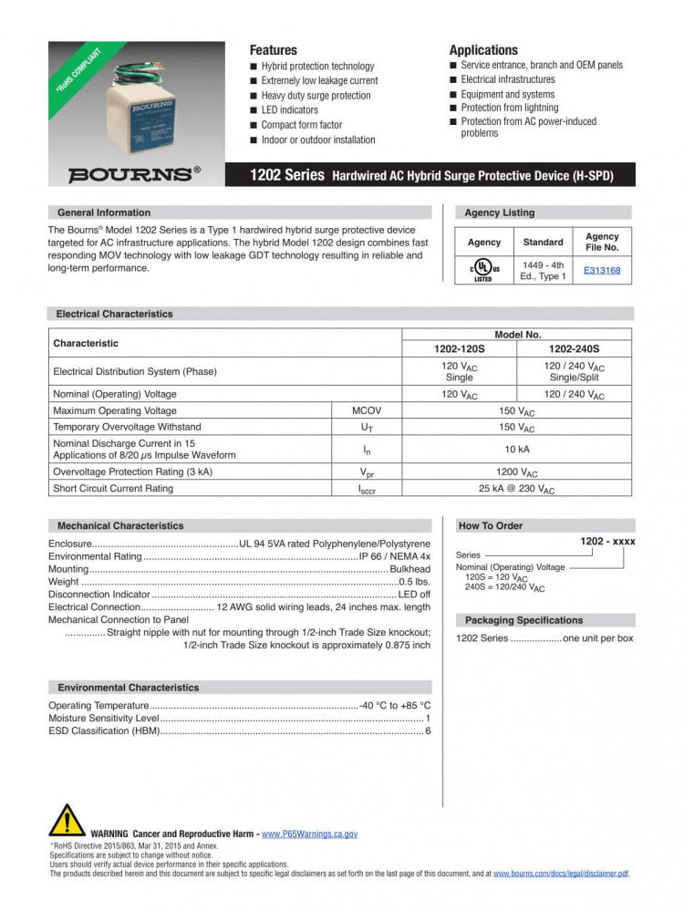 BOURNS 1202 Series datasheet page 1