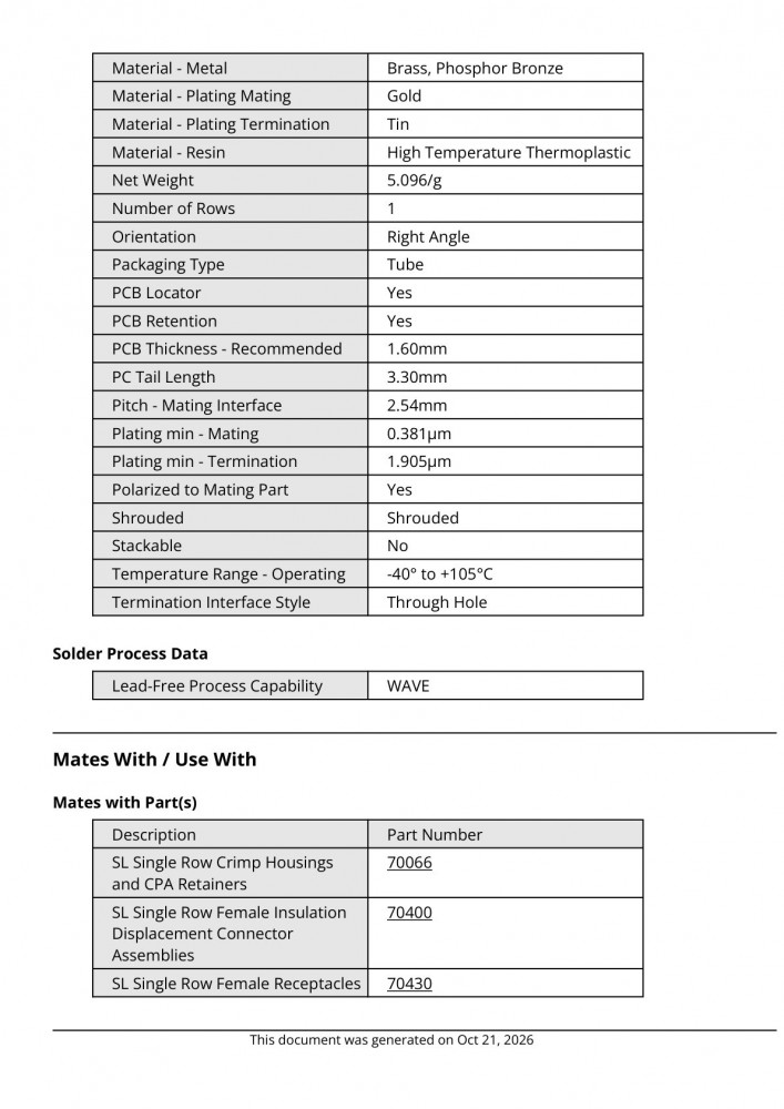 Technical document page 3 for MOLEX 705550057
