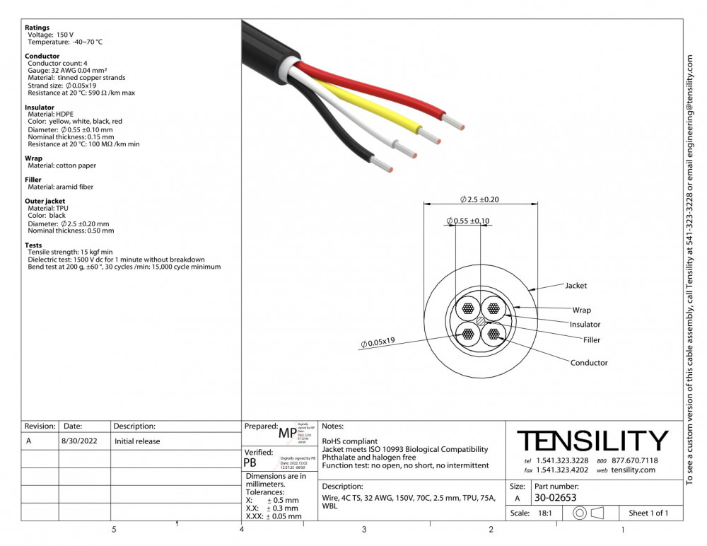 Tensility International 30-02653 cable drawing and specification sheet