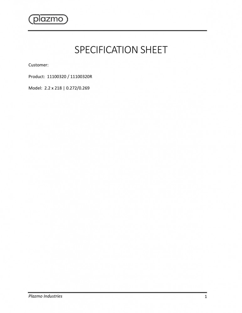 11100320R specification sheet page 1